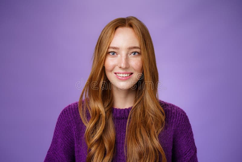 Close Up Shot Of Hopeful And Optimistic Happy Young Redhead 20s Girl
