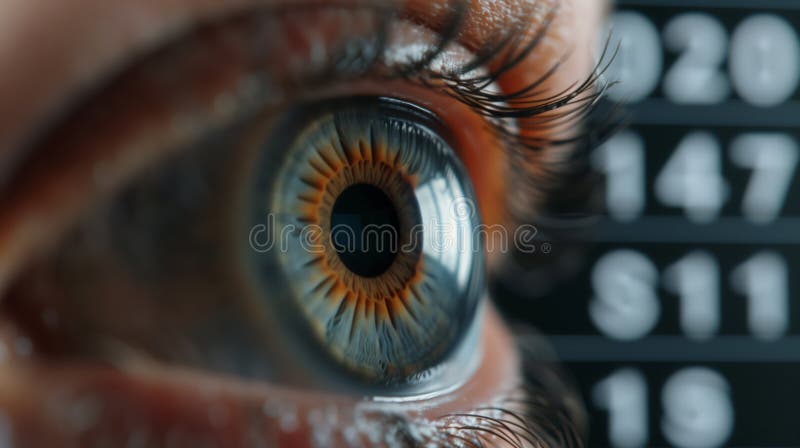 A Close-up Shot of a Human Eye Looking at an Eye Chart with Numbers ...