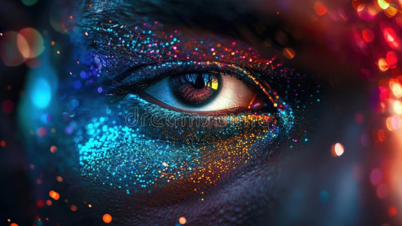 A Closeup Shot of a Human Faces with Cosmic Textures and Neon Accents ...