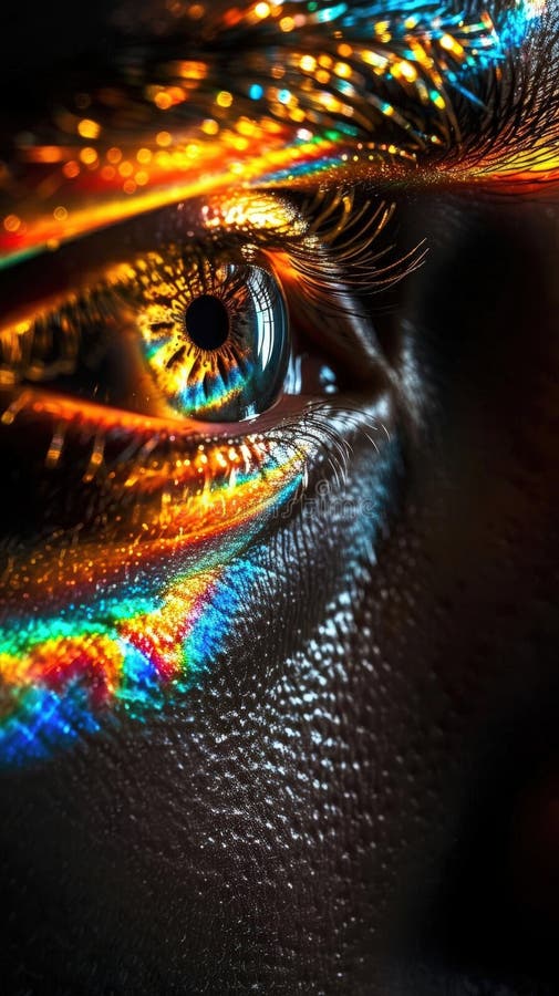 A Closeup Shot of a Human Faces with Radiant Digital Gradients Stock ...