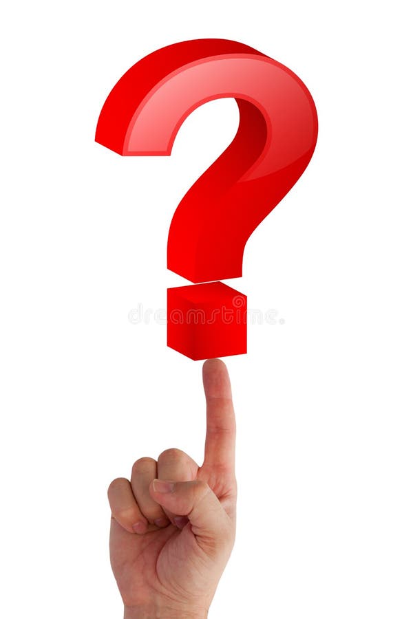 Close Up Shot of a Human Hand Pointing at a 3d Red Question Mark Stock ...
