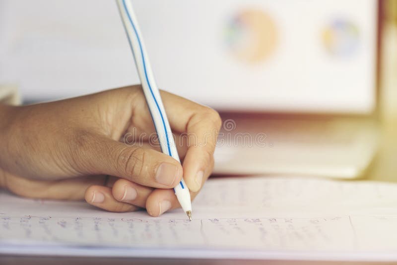 Human Hand Writing on the Paper Stock Image - Image of desk, paperwork ...