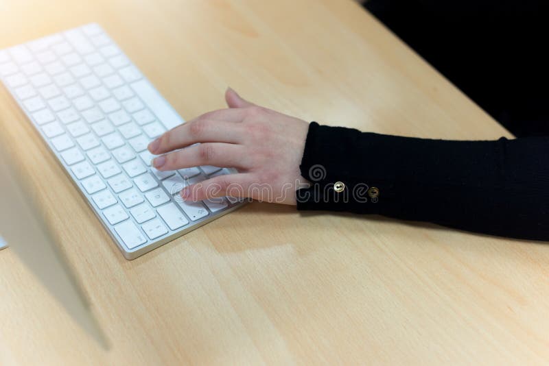 Close Up Shot of Human Woman Hands Using Laptop Computer, Typing ...