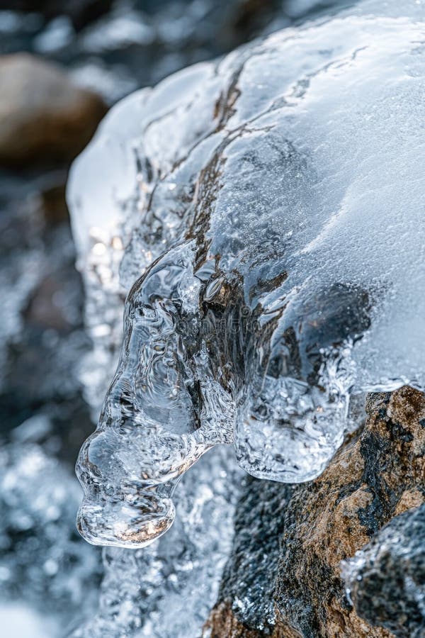 A Close-up Shot of Ice Forming on a Rock Surface Stock Image - Image of ...