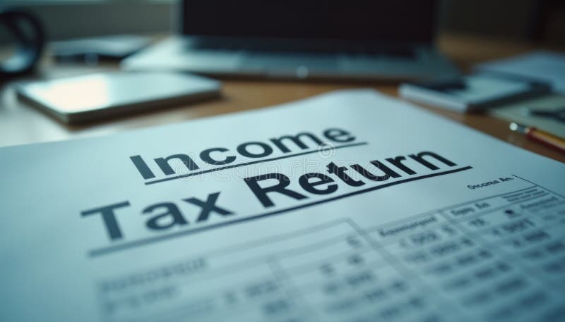 Close-up Shot of an Income Tax Return Document Stock Illustration ...