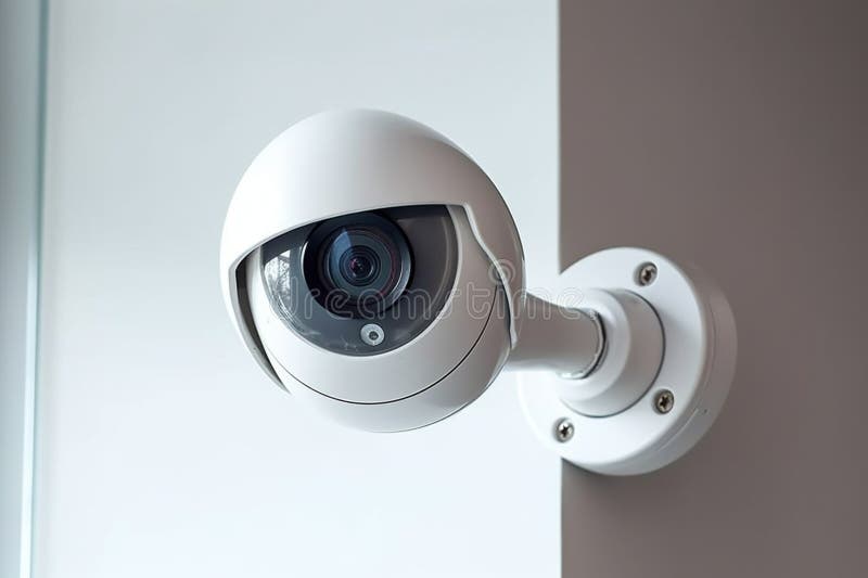 Close Up Shot of Installed Security Camera on Wall in Modern Apartment ...