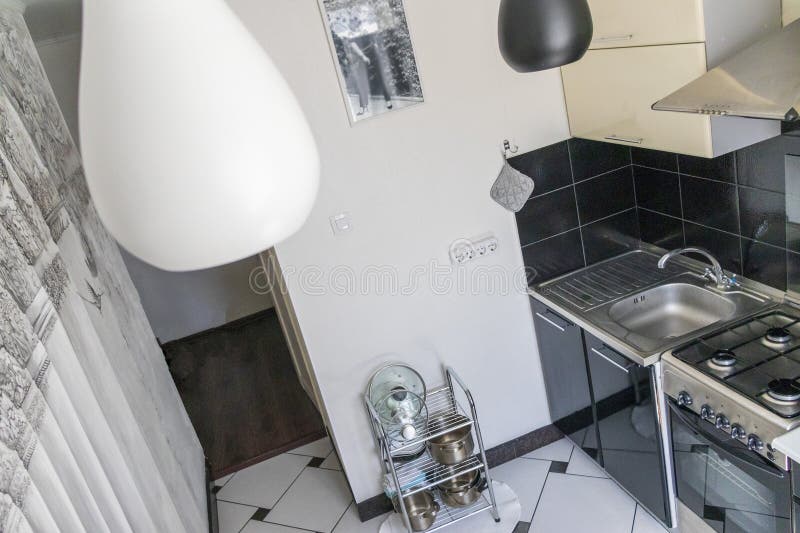 Close Up Shot of the Kitchen in the Modern Apartment. Interior Design ...