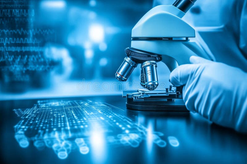 Close-Up Shot of a Laboratory Microscope with Metal Lens on a Table ...