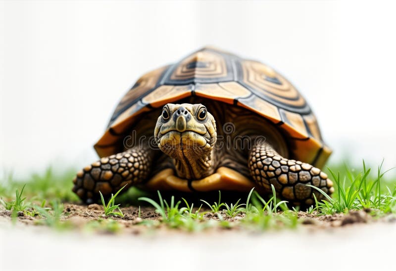 Close-up Shot of Large Brown Turtle Resting on Green Grass with Brown ...