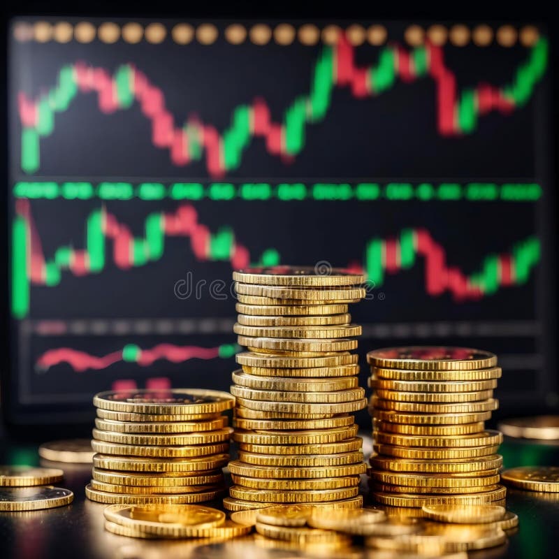 Close-up Shot of a Large Stack of Shiny Gold Coins Stock Illustration ...