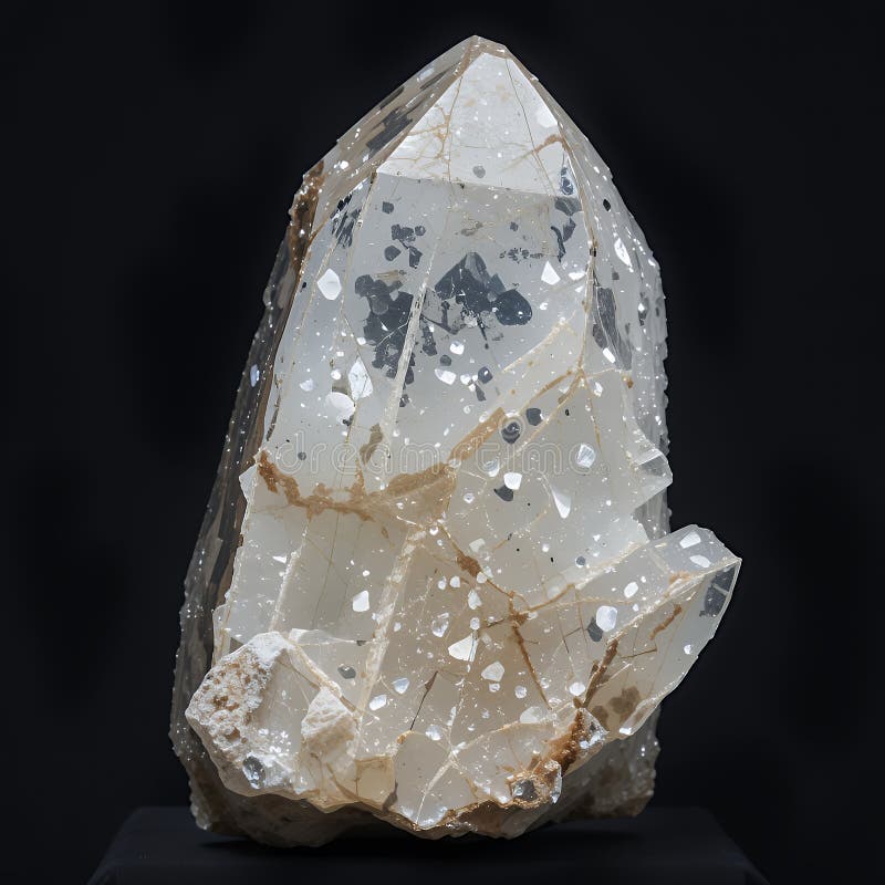 Translucent Quartz Crystal with Inclusions on Black Background Stock ...
