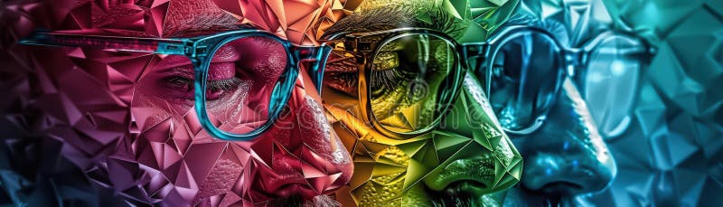 A Closeup Shot of a Layered Faces with Colorful and Dynamic Overlays ...