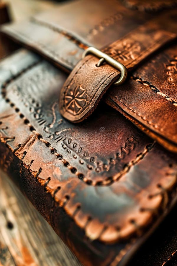 Close-up Shot of Leathercraft, Tooling, and Hand-stitching Stock ...