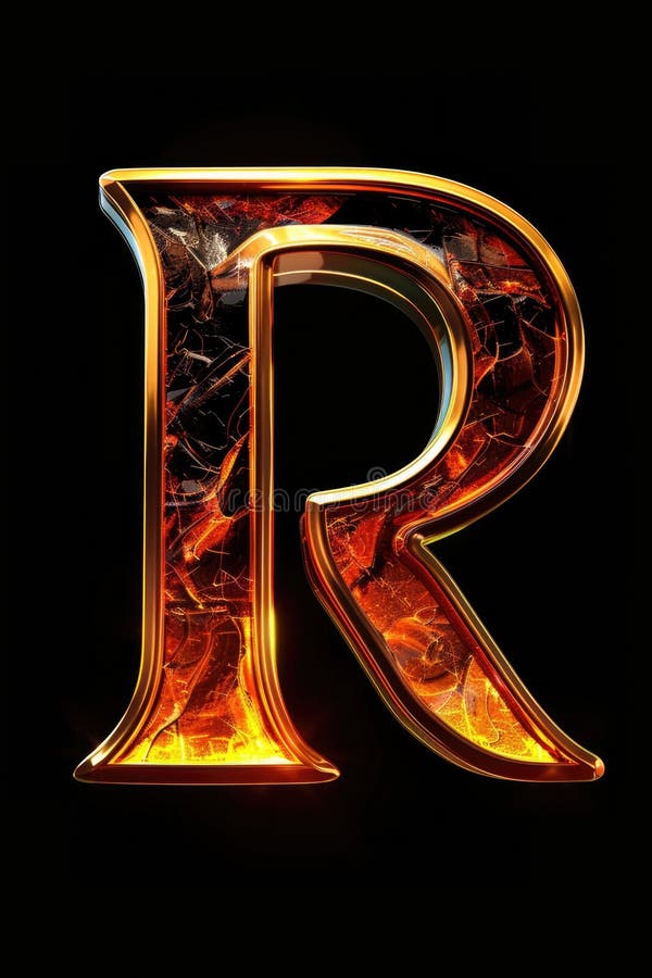 A Close-up Shot of the Letter R on Fire, with Flames Licking at Its ...