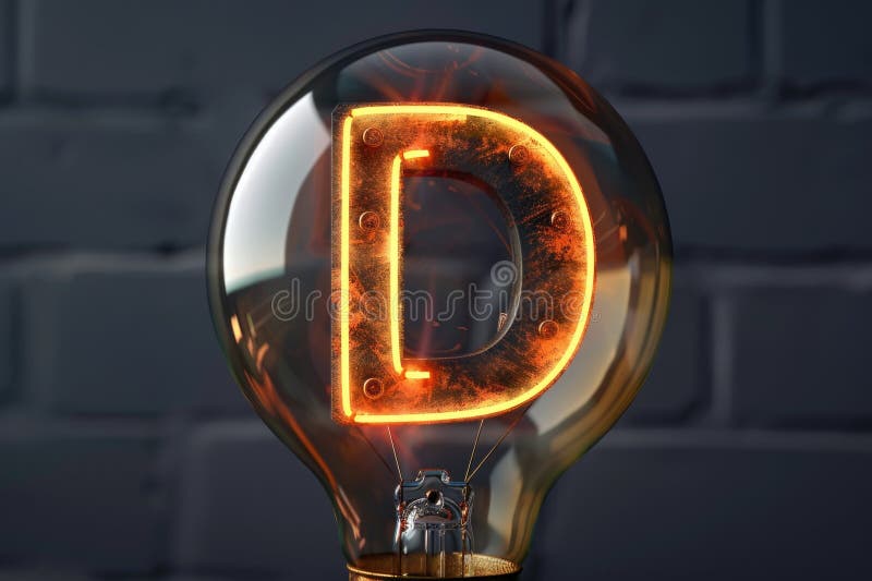 A Close-up Shot of a Light Bulb with the Letter D Inside Stock ...