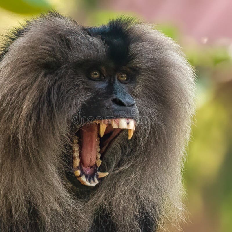 Close-up Shot of a Lion Head Monkey Screaming Stock Photo - Image of ...