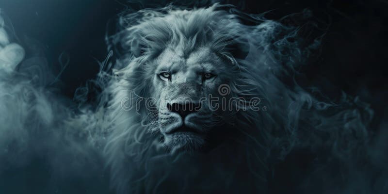 Close-up Shot of a Lion S Face Surrounded by Thick Smoke Stock Image ...