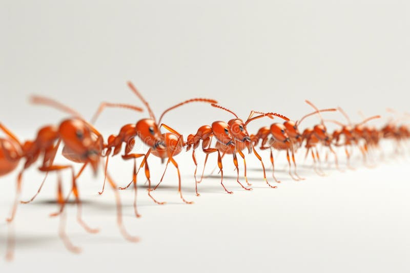 A Close-up Shot of a Long Line of Red Ants Walking Together on a ...