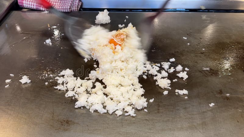 Close Up Shot of Making Egg Fried Rice on Hot Plate. Stock Video ...
