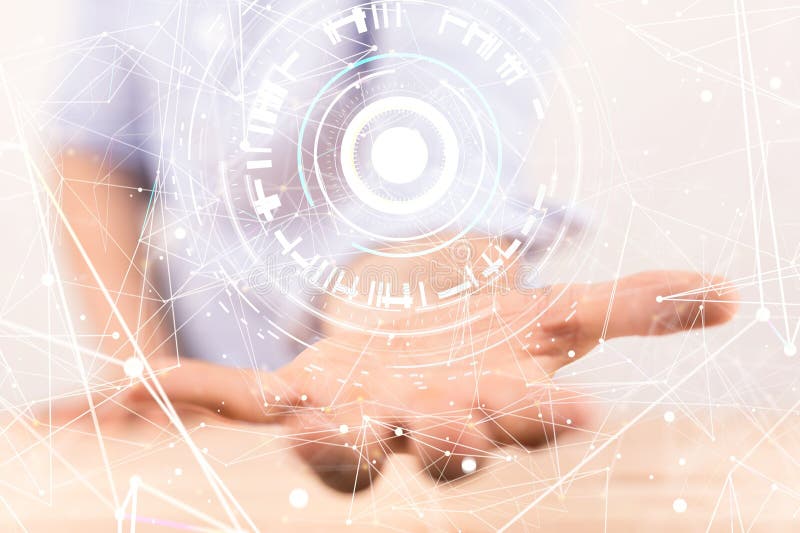 Close-up Shot of a Man Showing a Complex System of Digital Gear Stock ...