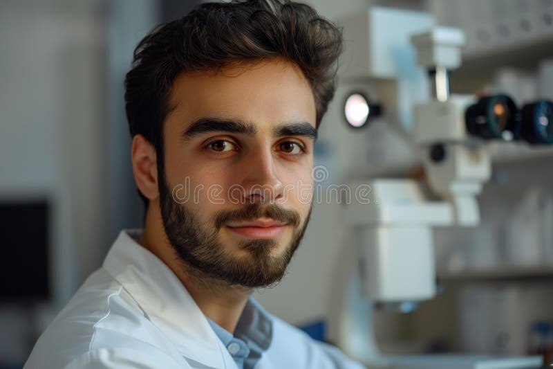 A Close-up Shot of a Man Wearing a Lab Coat, Likely Working in a ...