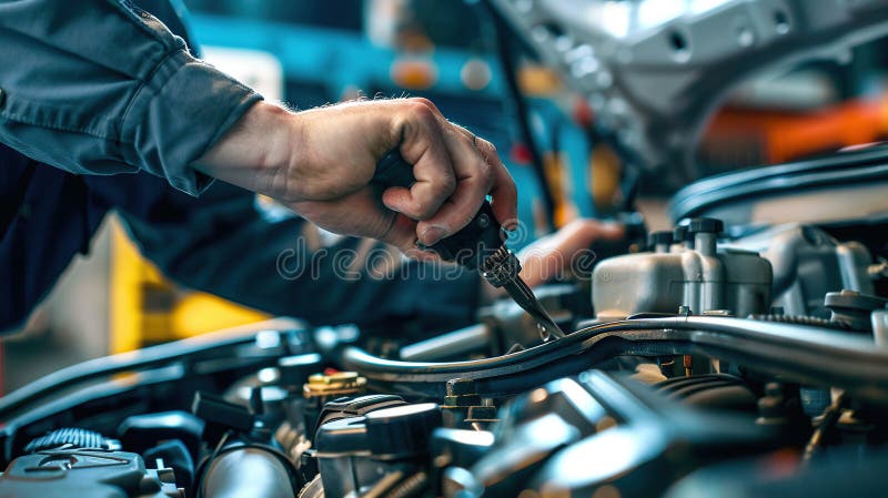 Mechanic Attending To Engine Issues Stock Illustration - Illustration ...