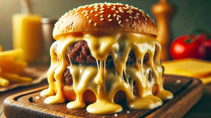 A Close-up Shot of Melted Cheese Cascading Down the Sides of a Juicy ...