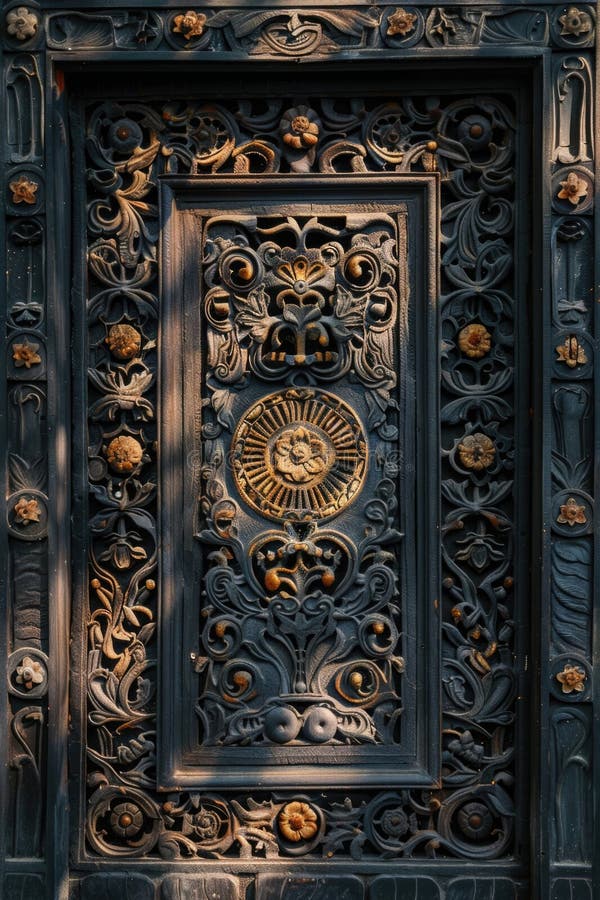 A Close-up Shot of a Metal Door Featuring a Clock and Other Details ...