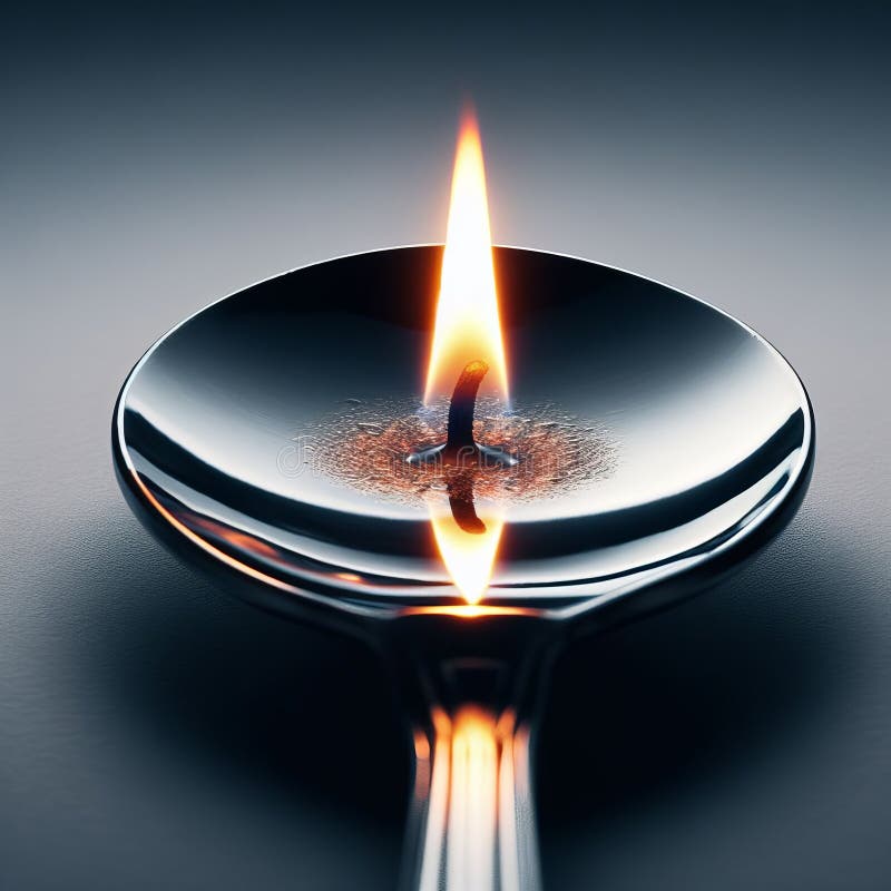 68 a Close-up Shot of a Metal Spoon Reflecting the Fla Stock Image ...