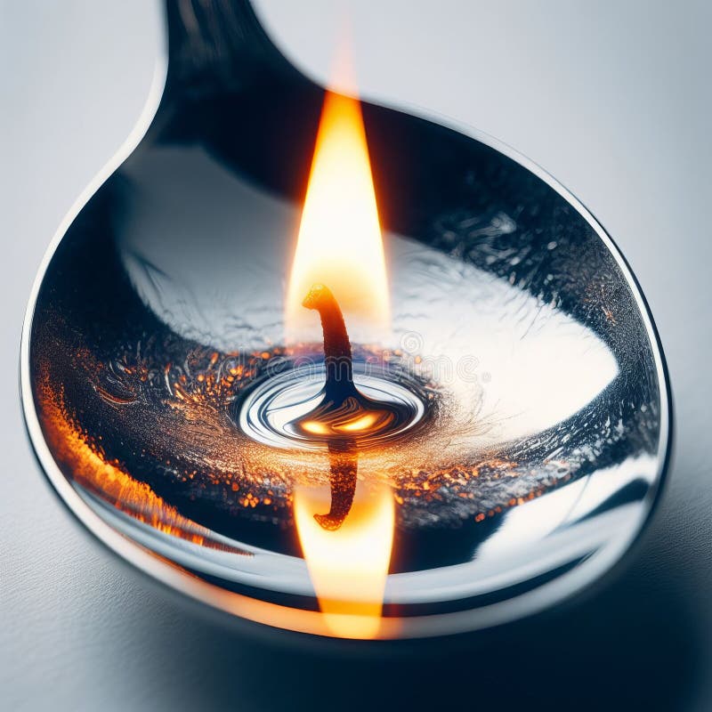 69 a Close-up Shot of a Metal Spoon Reflecting the Fla Stock Photo ...