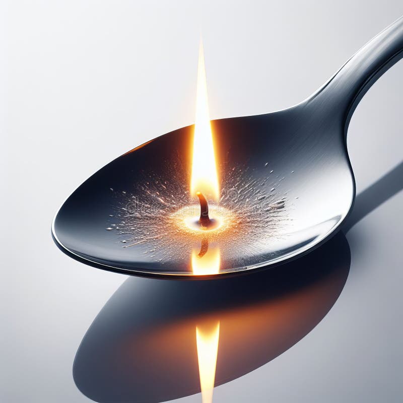 A Close Up Shot of a Metal Spoon Reflecting the Flame Stock Photo ...