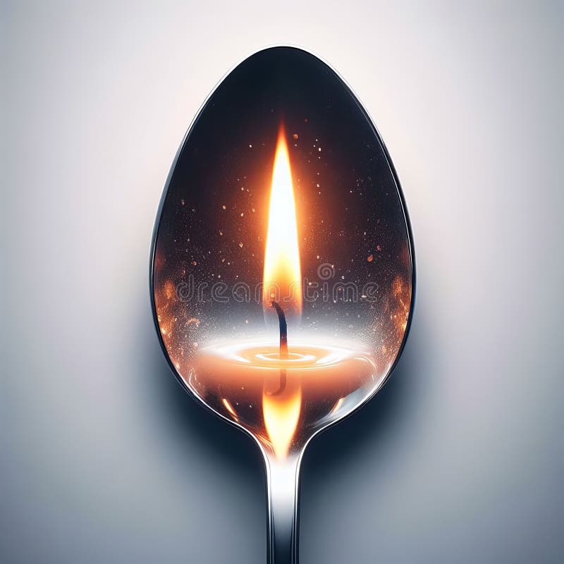A Close Up Shot of a Metal Spoon Reflecting the Flame Stock Image ...