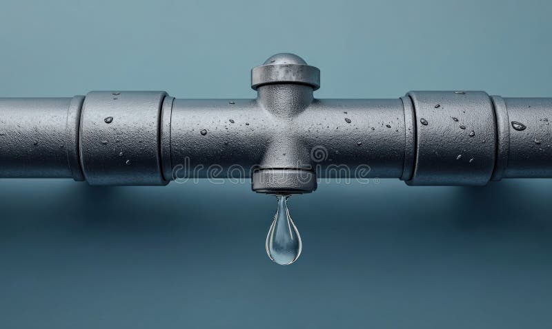 A Close-up Shot Captures a Metallic Pipe Leaking a Single Water Drop ...