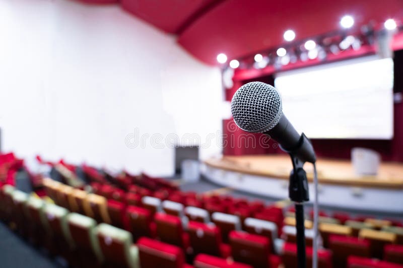 Close-up Shot of Microphone in Banquet Hall Auditorium Stock Photo ...
