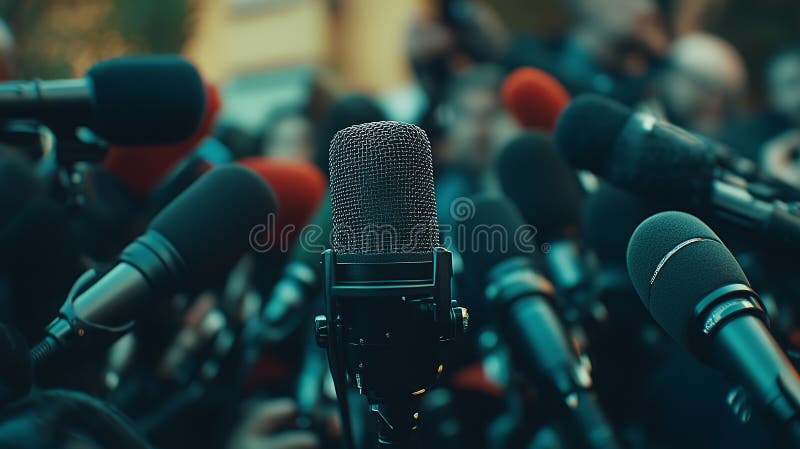 A Close-up Shot of a Microphone at a Press Interview Stock Photo ...
