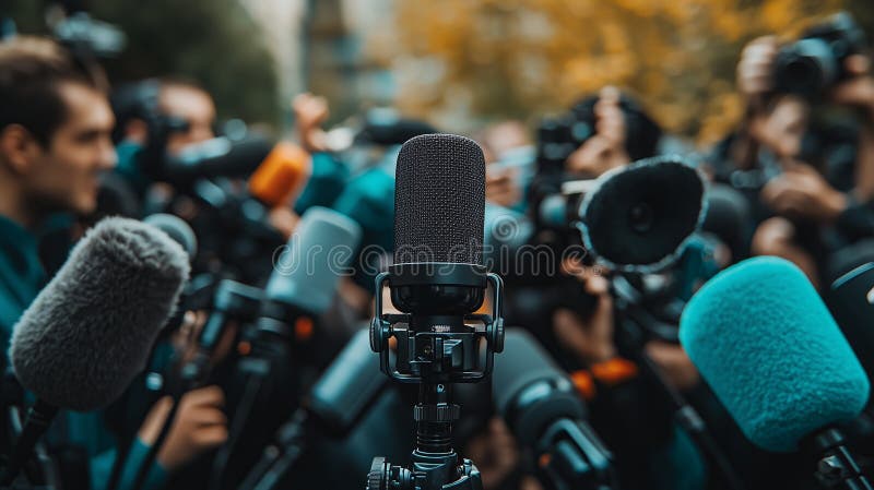 Press interview outdoors stock image. Image of speech - 269861731