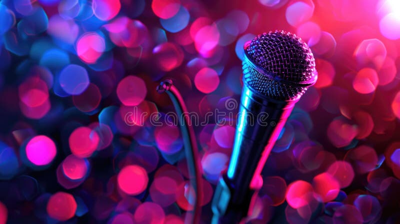 A Close-up Shot of a Microphone Standing Upright, Surrounded by Vibrant ...