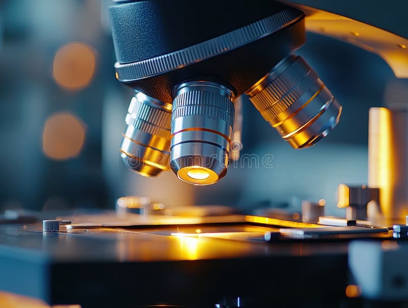 Close-up Shot of a Microscope Being Used in a Laboratory, Highlighting ...