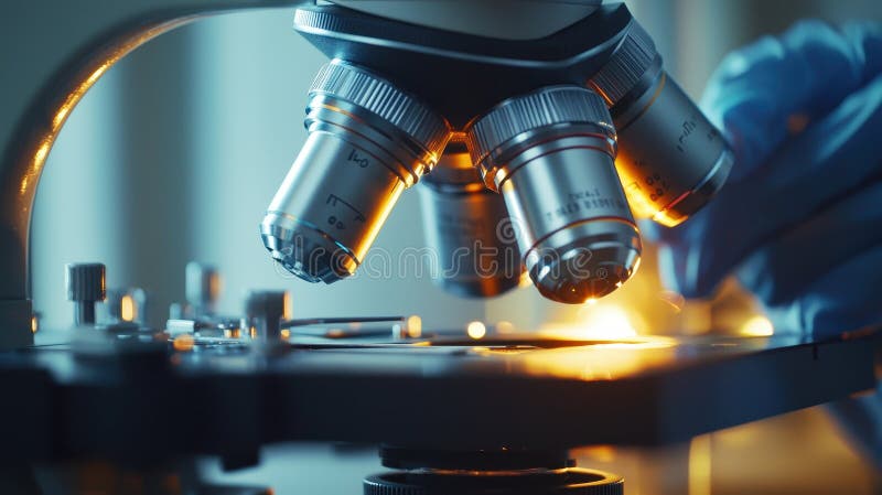 Close-up Shot of a Microscope Being Used in a Laboratory, Highlighting ...