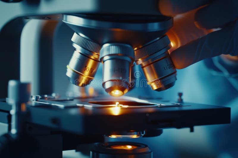 Close-up Shot of a Microscope Being Used in a Laboratory, Highlighting ...