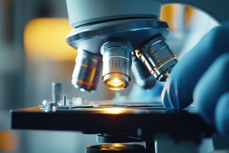 Close-up Shot of a Microscope Being Used in a Laboratory, Highlighting ...