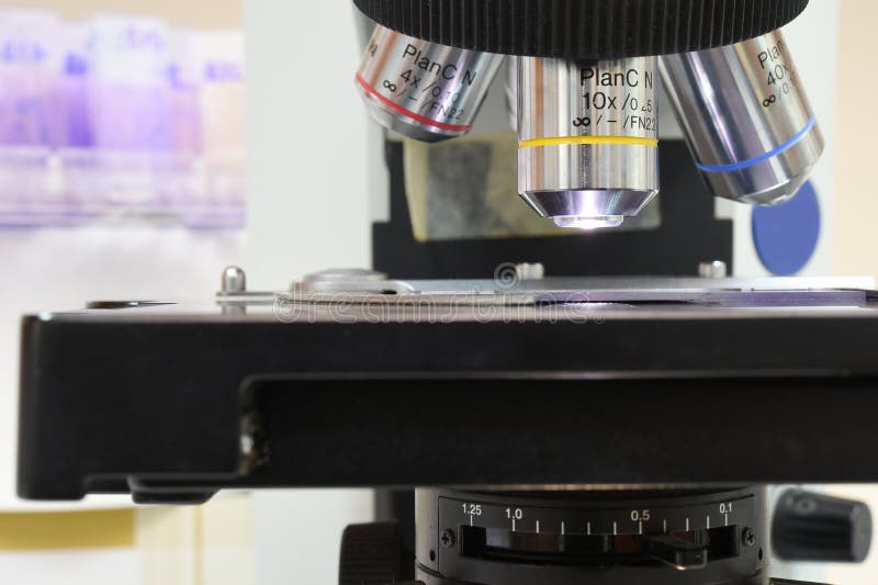 Close Up Shot of Microscope at the Blood Laboratory Stock Photo - Image ...