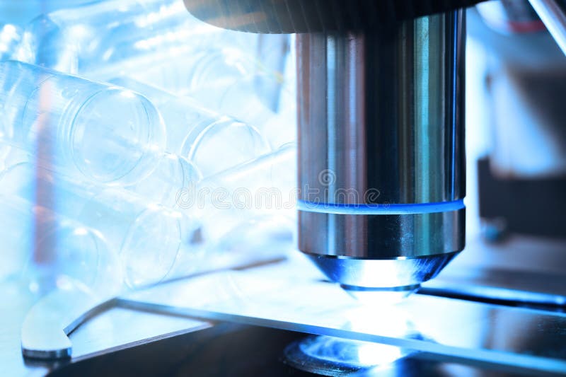 Close Up Shot of Microscope at the Blood Laboratory and Empty Capsules ...