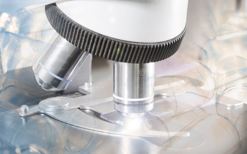 Close Up Shot of Microscope at the Blood Laboratory and Empty Capsules ...