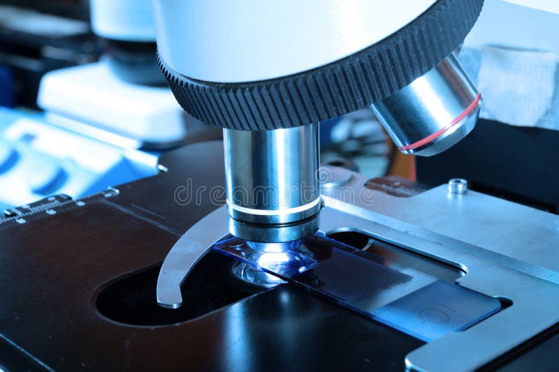 Close Up Shot of Microscope at the Blood Laboratory Stock Image - Image ...