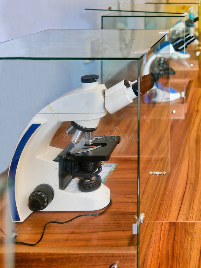 Microscope with Metal Lenses in a Research Laboratory. Stock Image ...