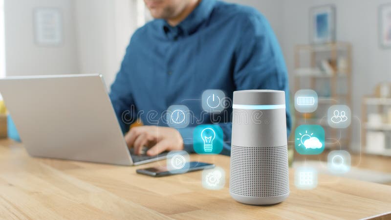 Close Up Shot of Modern Bluetooth Speaker with Active Artificial ...