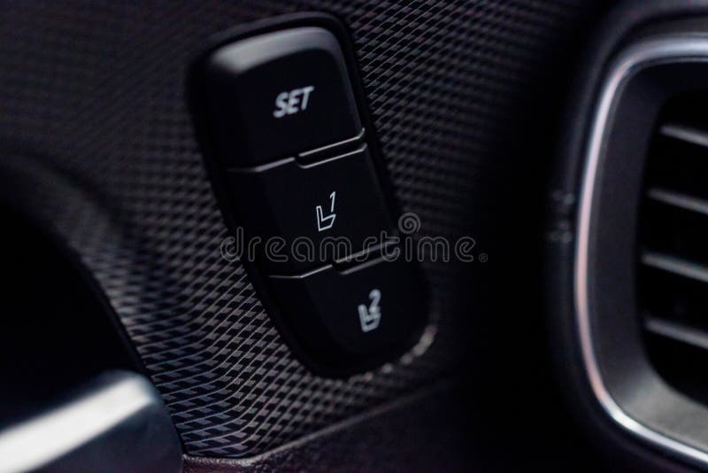 Close Up Shot of Modern Car Central Console with Seat Controls Stock ...