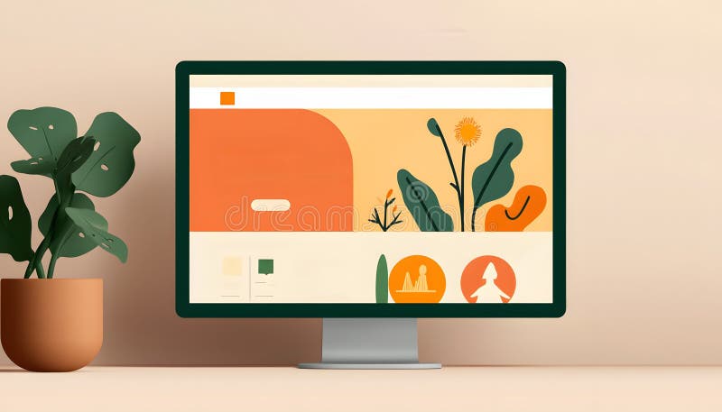 Modern Website Design with Abstract Floral Illustration on Computer ...