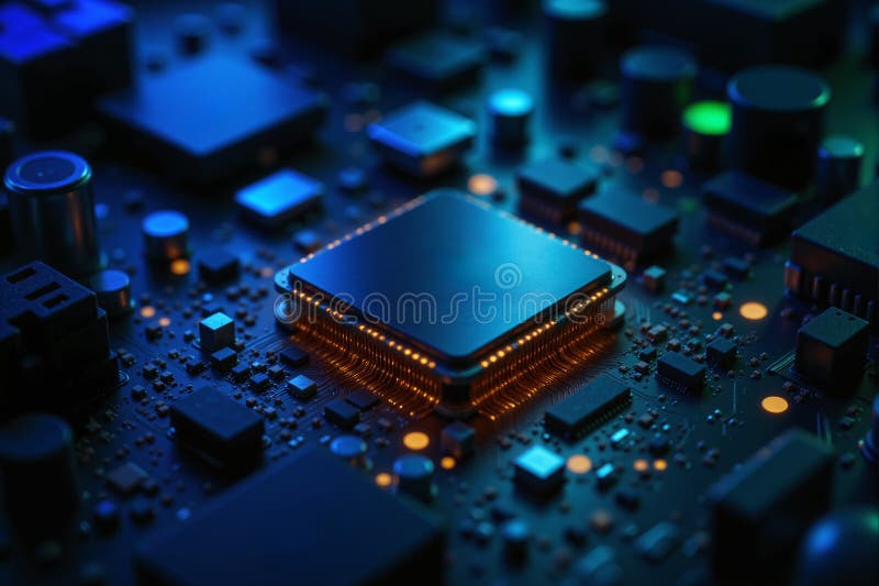 A Close-up Shot of a Modern Processor with Ultra-fine Gold Circuits and ...